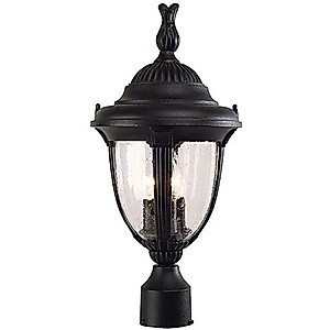 John Timberland Casa Sierra Traditional Outdoor Post Light Sleek Black 19 1/2" Seeded Glass for Exterior House Porch Patio Outside Deck Garage Yard Front Door Garden Driveway Home Lawn Walkway