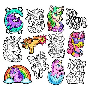 Color Your Own Velvet Unicorns - 12 Pack - Beautiful Arts and Crafts Coloring Fun for All Ages - Decorate Your Room, Color with Friends, Party Favors and Activities (All Unique Designs)