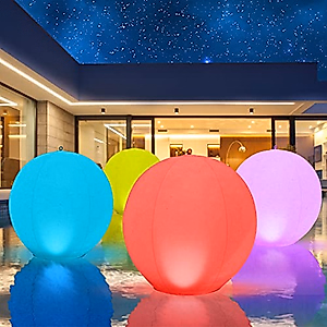 Blibly Floating Pool Lights Solar Powered, 14 inch Pool Lights That Float, Inflatable Waterproof Led Light Pool Balls, Solar Pool Lights for Outdoor Swimming Pools Garden Lawn Party Decor (4 Pack)