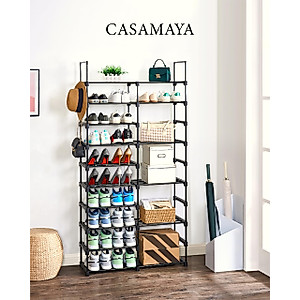 CASAMAYA Shoe Rack, 10 Tier Metal Shoe Organizer, DIY Tall Shoe Storage Shelf for 32 Pairs of Shoes and Boots, Space-Saving, Easy to Assemble, Entryway, Black SRT210B01