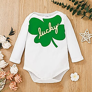1st St. Patrick's Day Outfit Newborn Infant Baby Girl Long Sleeve Lucky Clover Romper Bodysuit Green Tutu Pants Set (Green A, 9-12 Months)