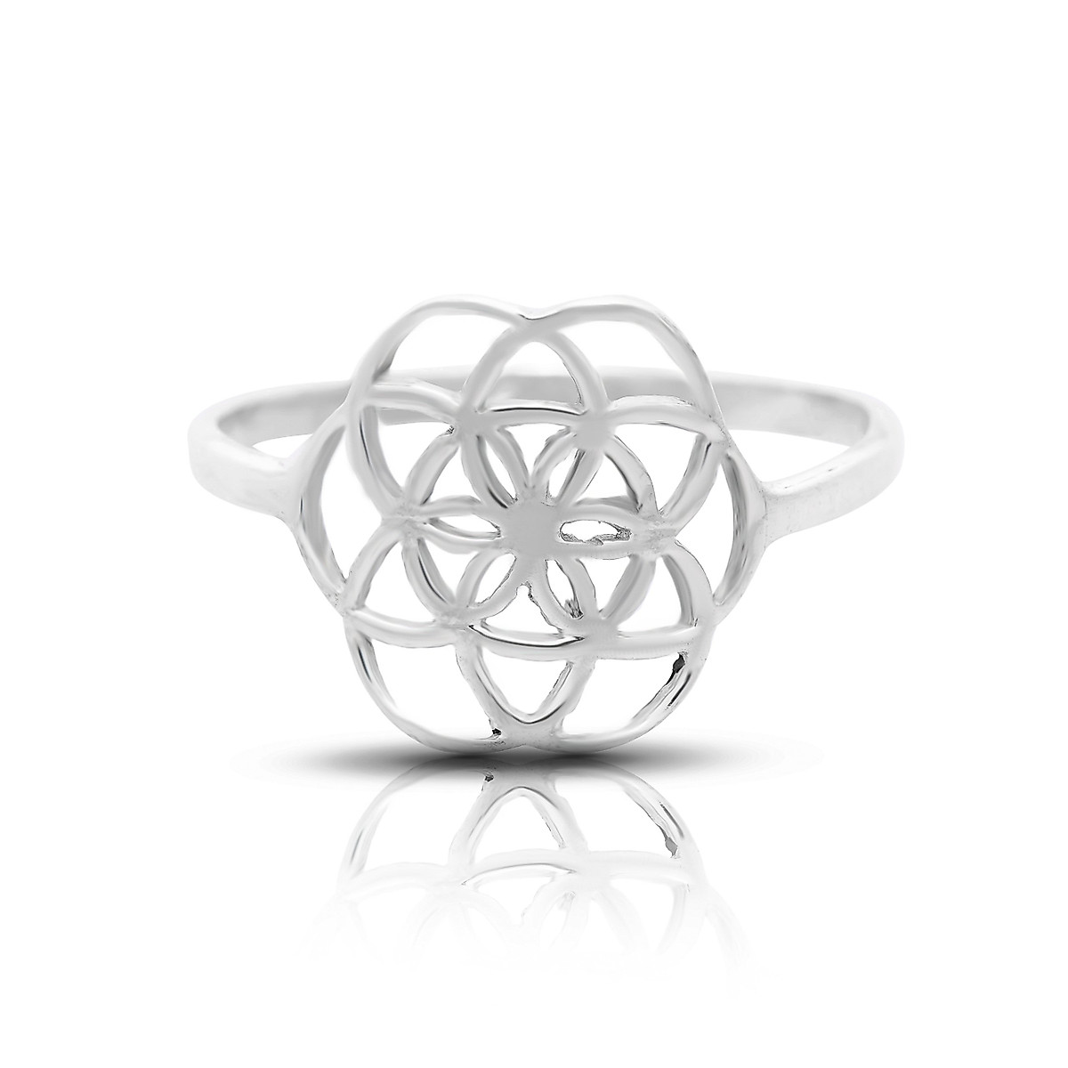 Seed of Life Ring Sterling Silver 925 Sizes US 6 7 8 9 Sacred Geometry Flower of Life Yoga Jewelry (6)