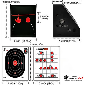 Atflbox 7 x 9 Inch BB Gun Target Trap with 20pcs Paper Targets and Spinning Metal Silhouettes Shooting Targets for Backyard, Outdoor, Indoor, Suitable for Airsoft, Rifle, Pellet Gun