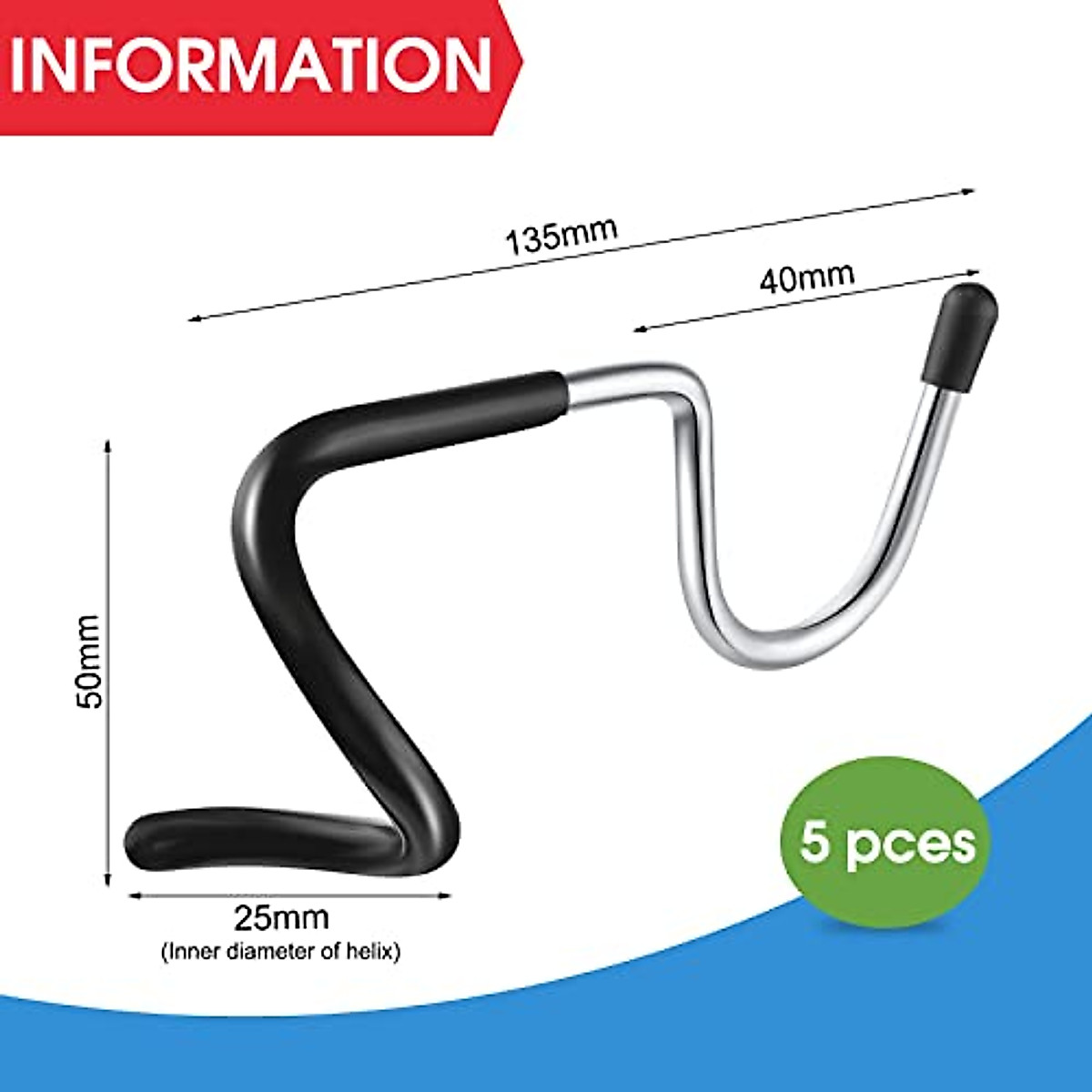 Coume 5 Pcs Shelf Pole Hooks Silver Black Steel Attachment Heavy Duty Wire Shelving Rack Utility Hanger Safety Wrap Hook for Storage Garage Use with Metal or Shelves and Racks