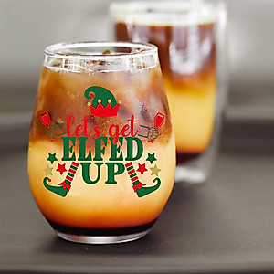 DYJYBMY Let's Get Elfed Up Christmas Wine Glass, Christmas New Year Gifts for Women, Funny Christmas Themed Wine Glass for Holiday Party Decorative, Gift Idea for Christmas Wedding Party