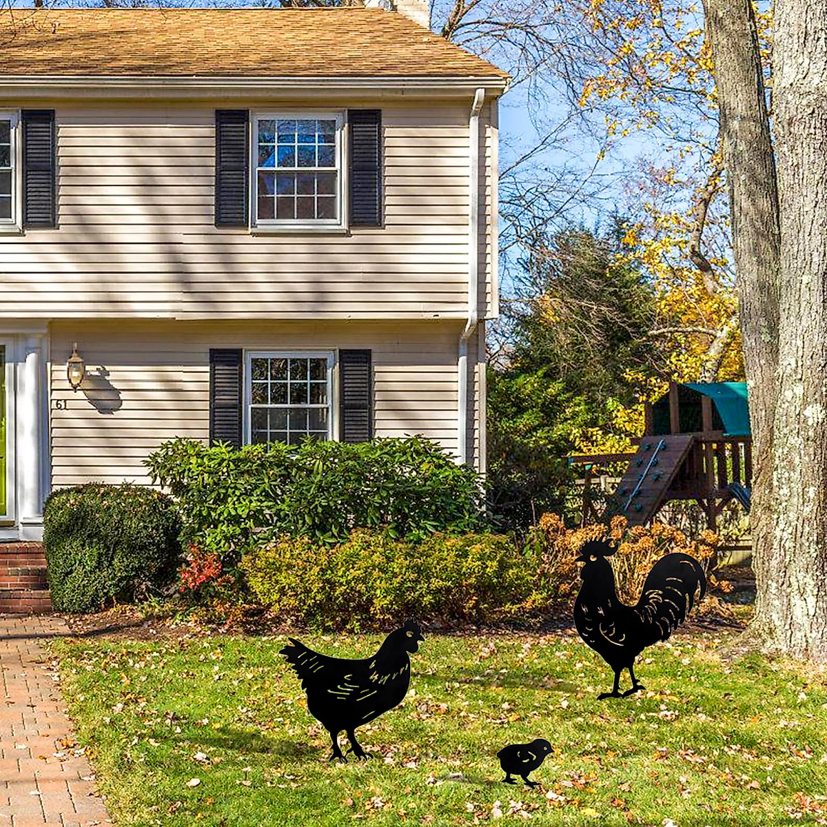 TT & MM Metal Chicken Yard Decor 3 Pcs Rooster Garden Stakes,Chicken Gifts for Women/Men,Hen/Chicks Silhouette Statues for Yard Art,Backyard,Patio,Lawn Ornaments,Outdoor Decor