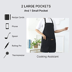 Aprons for Women Men BBQ Chef Cooking Artist Water Drop Resistant Canvas Adjustable Kitchen Apron with Pockets for Unisex Grill Baking Painting Art Stylist Dishwashing Comfortable Aprons (black)