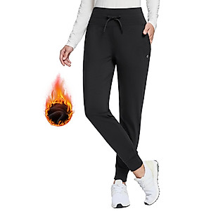 BALEAF Women's Sweatpants Fleece Lined Pants High Waisted Sweat Pants Winter Thermal Ski Hiking Joggers Black XL
