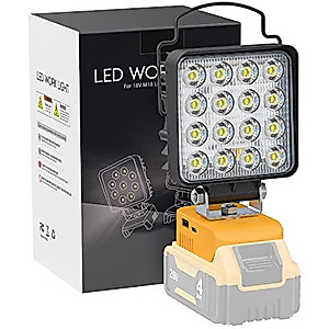 LIVOWALNY Cordless LED Work Light for Dewalt 20v Battery, 34W 3400LM Flood Lights for Emergencies, Camping, Outdoor with USB and Type C Charger Port