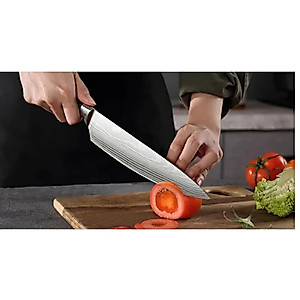 Damascus Kitchen Knives Set of 5 – Razor-Sharp Steel, Laser-Cut Damascus Pattern, Includes Chef Knife, Santoku, Nakari & Paring Knife for Precision Cutting in Home or Professional Kitchens