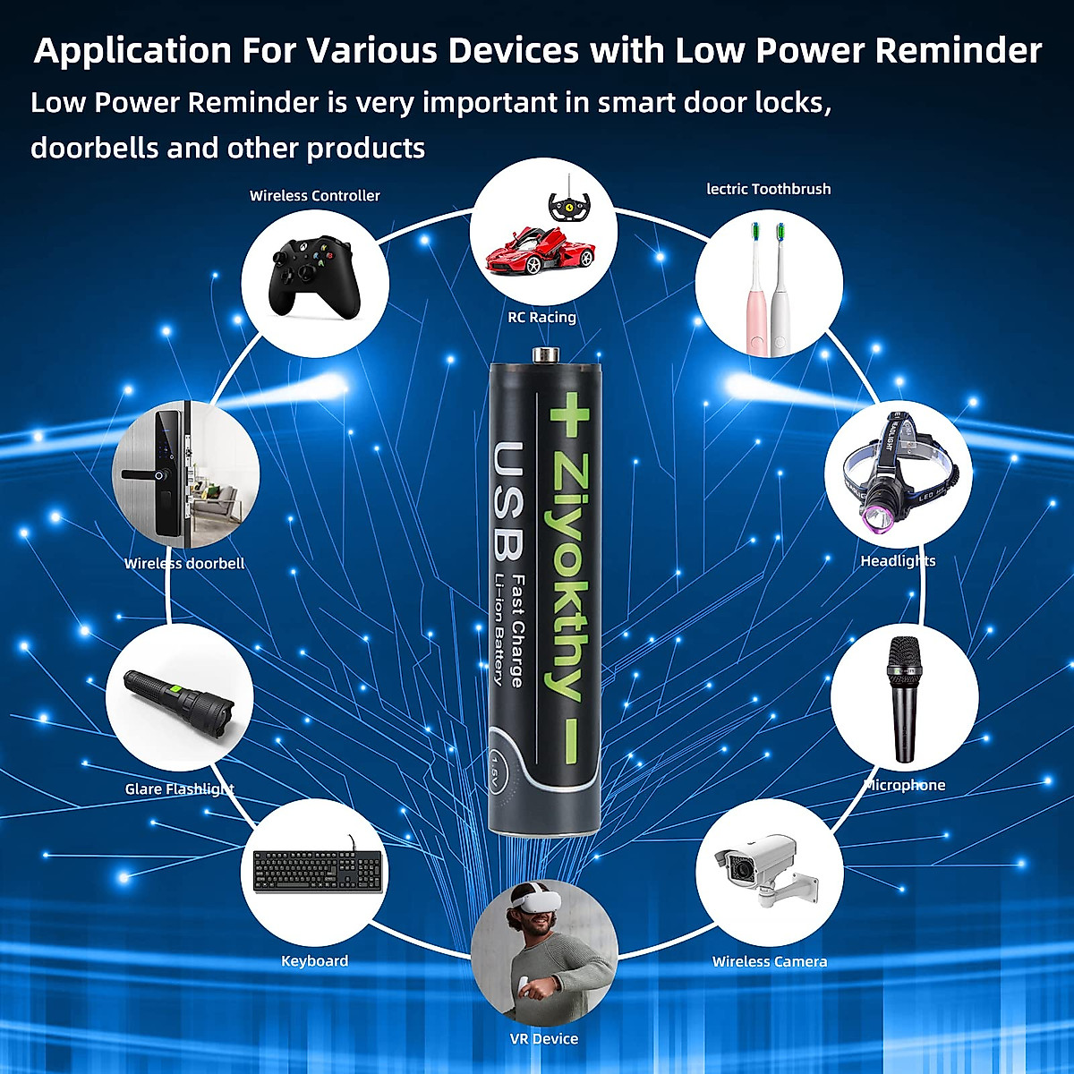 Ziyokthy Rechargeable Lithium AAA Batteries, 4 Packs 1110mWh High Capacity1.5V AAA Battery Rechargeable Lithium ion Triple A Batteries, 2H Fast Charge USB Cable 1200+ Cycles for VR Car Toys Keyboard