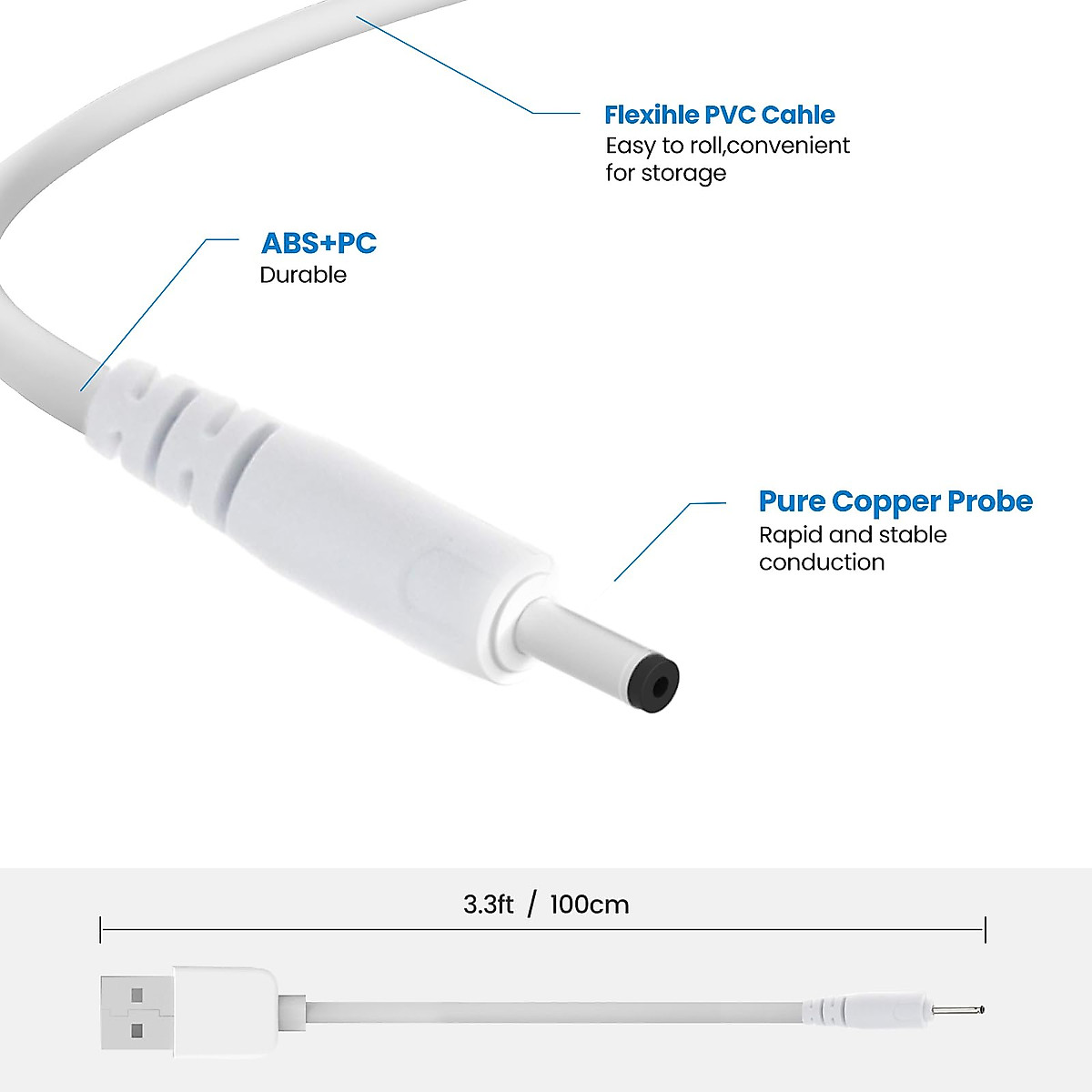 USB Charger Cable for FOREO Luna 4/Luna 4 GO/Luna 3/ Luna Mini 3/ Luna Mini 2/Luna Play Plus Facial Cleanser Replacement Charging Cable Compatible with Luna Series Facial Cleanser (White,1 Pack)