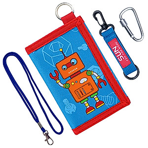 Leehoom Canvas Trifold Wallets with Zipper Pocket，Kids Wallets for Boys Girls with Magic Sticker - Robot