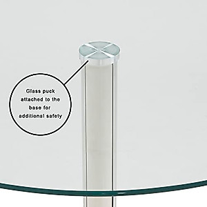 Uptown Club Modern Round Dining Table with Tempered Glass Top, Seats 4 in Style & Comfort, Elegant Kitchen Furniture for Contemporary Home, 35", Silver