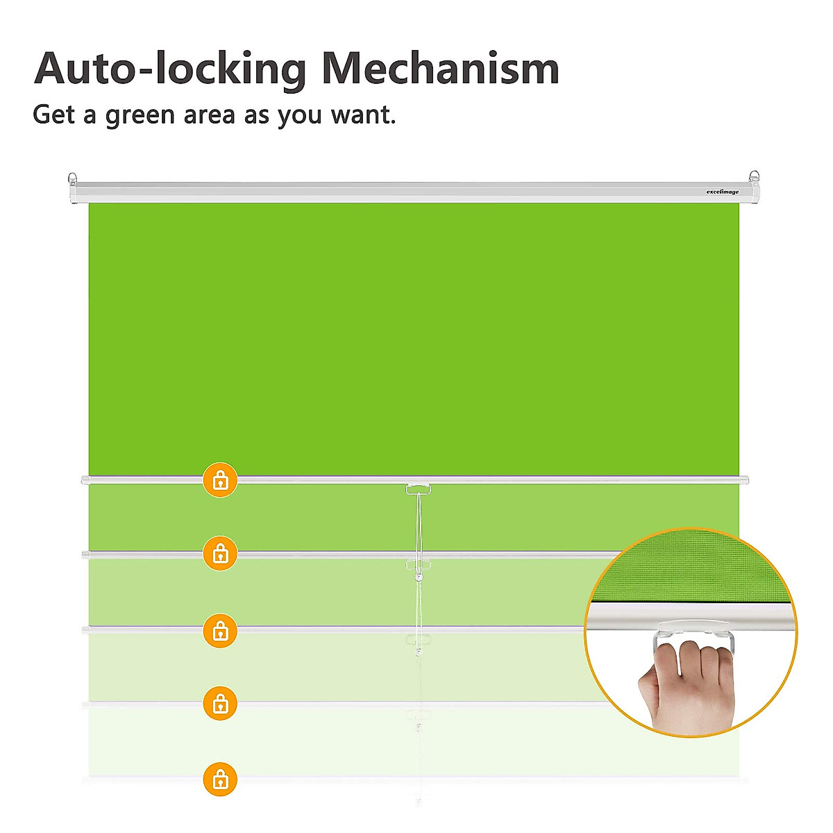 excelimage Pull-Down Green Screen Backdrop, 79”x75” Auto-Locking Chroma Key Panel with Wrinkle-Resistant Green Fabric for YouTube Videos, Music Videos, Photography, TIK Tok, or Gaming (White)