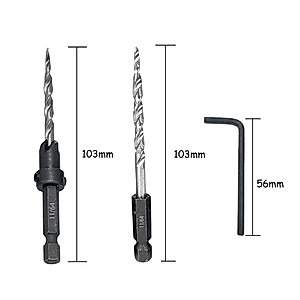 SeonFook Countersink Drill Bit Set 5PCS 11/64" Wood Countersink Drill Bit with 2PCS Extra Tapered Drill Bit, 1 Stop Collar, 1 Hex Wrench, Countersink Drill Bit for Woodworking