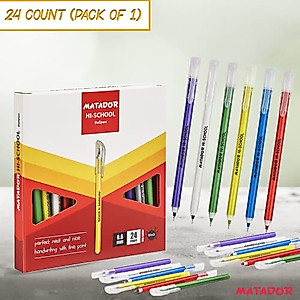 Matador HI-SCHOOL Ballpen, Fine-Point (0.6 mm), Black Ink, 6 different Colorful Bodies, Round Barrel Design, Smooth & Instant Writing, 24 Counts