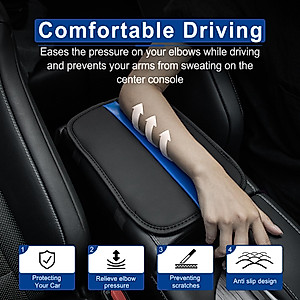 BJSIA Car Armrest Storage Box Mat, Fiber Leather Auto Center Console Cover, Car Arm Rest Cover Accessories Interior Protection for Most Vehicle, SUV, Truck, Car（Blue