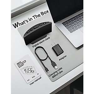 Digital Alarm Clock for Bedrooms, Digital Clock with Modern Curved Design, Conspicuous Blue LED Numbers, 6 Levels Brightness, 2 Volume, 3 Alarm Tones, Snooze, Power-Off Memory, 12/24H, Bedside Clock