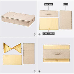 2Pack Under Bed Storage Bins With Lids Carry Handles Linen Fabric Foldable Stackable Sturdy Large Capacity Clothes Organizer for Clothing, Shoes, Blankets, Sweaters, Toys (Beige, 32"*17"*6")