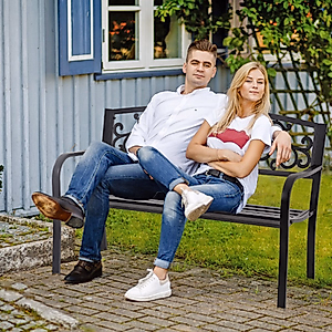 Ruesleag Garden Bench,Outdoor Bench Metal Bench Patio Porch Furniture with Sturdy Steel Frame for Lawn Park Deck Black