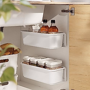 Beyuetao White Under Sink Organizer Wall Hanging 2 Pack Sliding Under Bathroom Cabinet Storage Organizer Multi-purpose Armoire Under Sink Shelf Organizer Storage for Bathroom Kitchen