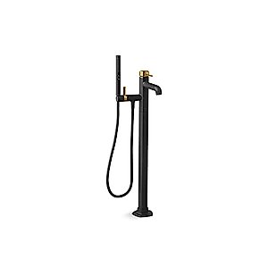 Kohler T27025-4-BMB Occasion Floor-Mount Bath Filler Trim with Handshower in Matte Black with Moderne Brass