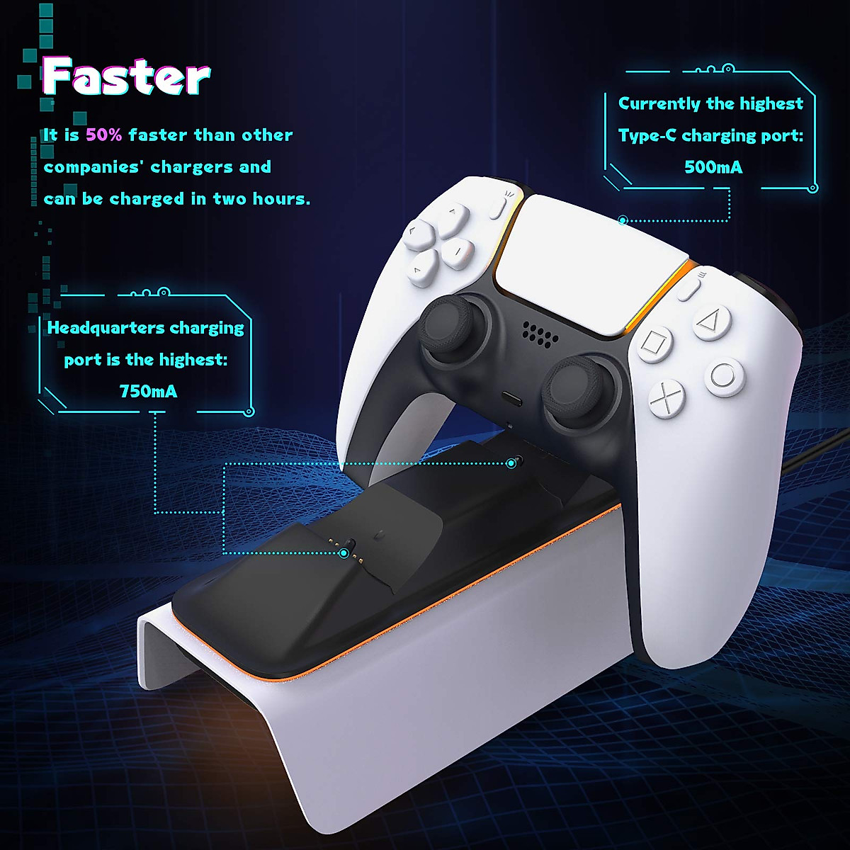 A-VIDET Upgraded PS5 Controller Charger, PS5 Controller Charger Compatible Playstation 5 Charging Station Dock with LED Indicator, Safety Chip Protection, Dual USB Fast Charging