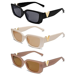 Allarallvr Rectangle Sunglasses for Women 90s Retro Trendy Y2K Classical Vintage Square Shades AR82037(Black+Beige+Brown)