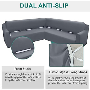 Arfntevss Corner Sectional Couch Covers L Shape Sofa Cover Magic Stretch Sectional Slipcover Set Water Repellent and Washable U Shaped Sofa Covers Living Room Soft Thick Protector (Light Grey, Large)