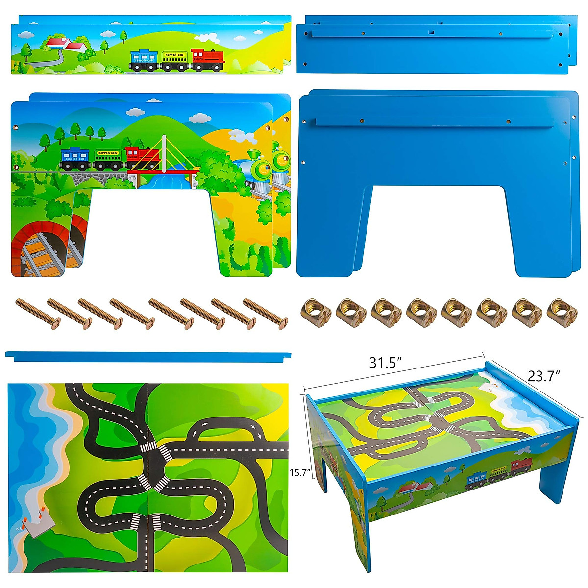 FUNPENY Train Table Toys,Wooden Train Track Railway City Sets Table for Kids Toddlers