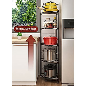 ZIGAMA 5-Tier Kitchen Pot Rack, Multi-layer Corner Shelf Stand Metal Shelves for Kitchen