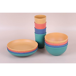 LuckyZone 7.8 Inches Unbreakable Wheat Straw Plates - Lightweight & Reusable Plate Sets of 4 for Kitchen Dishes - Dishwasher & Microwave Safe - Healthy, BPA Free & Eco-Friendly (4 Color)