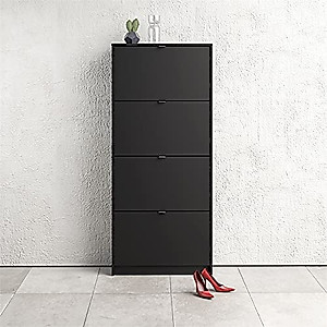 Pemberly Row Modern 4 Drawer Shoe Cabinet, 24-Pair Shoe Rack Storage Organizer in Black Matte