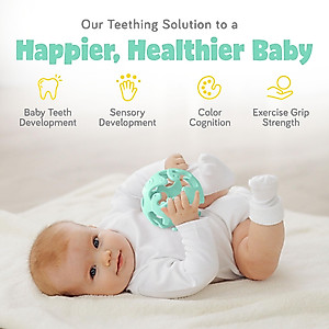 Dinosaur Baby Teething Toys, Food-Grade Silicone Teethers for Babies 0-18 Months, Textured Sensory Balls Teething Toy, Soft and Safe Sensory Chew Toys for Teething Baby Easy to Clean Green - Ashtonbee