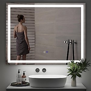 Salfanre 20x28 Led Bathroom Mirror with Lights and Black Aluminum Frame, Led Mirror for Bathroom Wall Mounted, Smart Led Vanity Mirror, Dimmable, Anti-Fog, Shatter-Proof(Horizontal/Vertical)