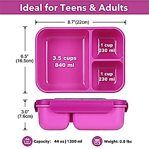 Caperci Premium Bento Lunch Box for Adult & Older Kids - Leakproof 44 oz 3-Compartment Lunch Containers for Adults and Teens, Ergonomic Design, Built-in Utensil Set & BPA Free (Purple)