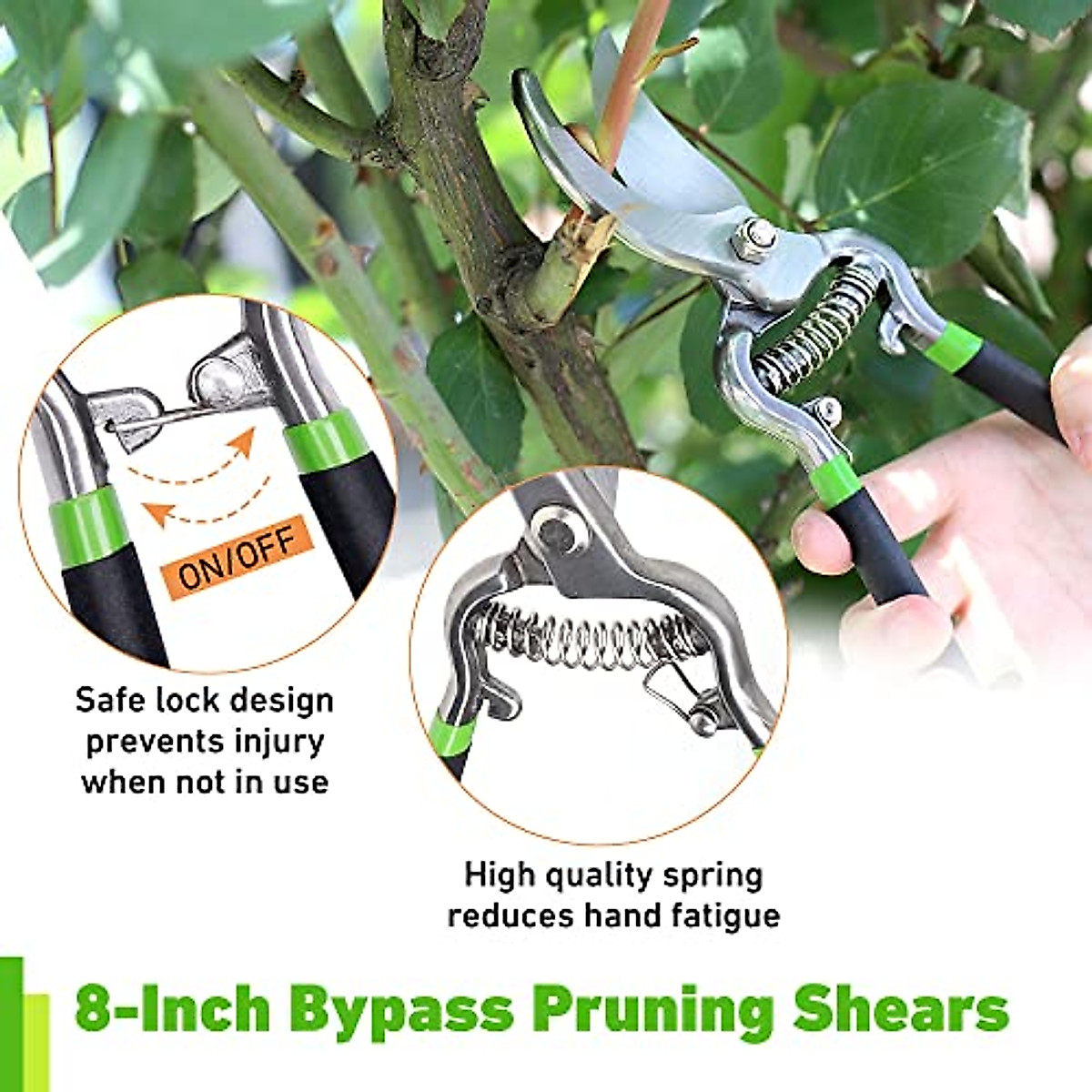 TOPLINE 3-PC Garden Shears Set, Included 8", 5.5" Bypass Pruning Shears, 8" Hand Bypass Pruner , Garden Clippers for Tree Trimmers,Gardening