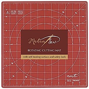 Madam Sew Self Healing Cutting Mat, 12x12 Rotating Cutting Mat for Quilting, Sewing and Crafts Features 360 Degree Rotation, Lockable Non-Slip Base and Accurate Grid and Bias Lines for Precise Cuts