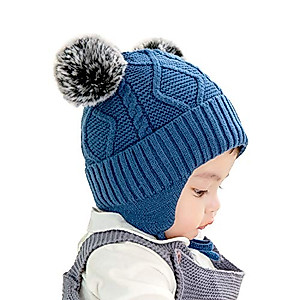 GZMM Toddler Infant Baby Winter Earflap Beanie Hat Cotton Lined Unisex Cap(Navy, 1-3 T)