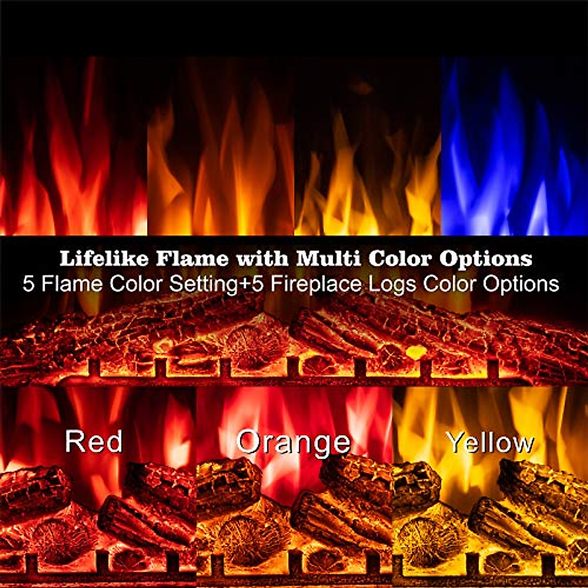 Xbeauty 34 Inch Electric Fireplace Inserts Electric Heater with Remote Control & Timer &3 Colors, Overheating Protection,Touch Screen,750W/1500W