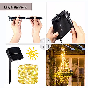 kemooie 2 Packs Solar String Lights, Total 200 LED 66FT 8 Twinkle Modes Warm White Solar Powered Fairy Lights, Waterproof for Outdoor, Tree, Garden, Christmas Decorations (Warm White)