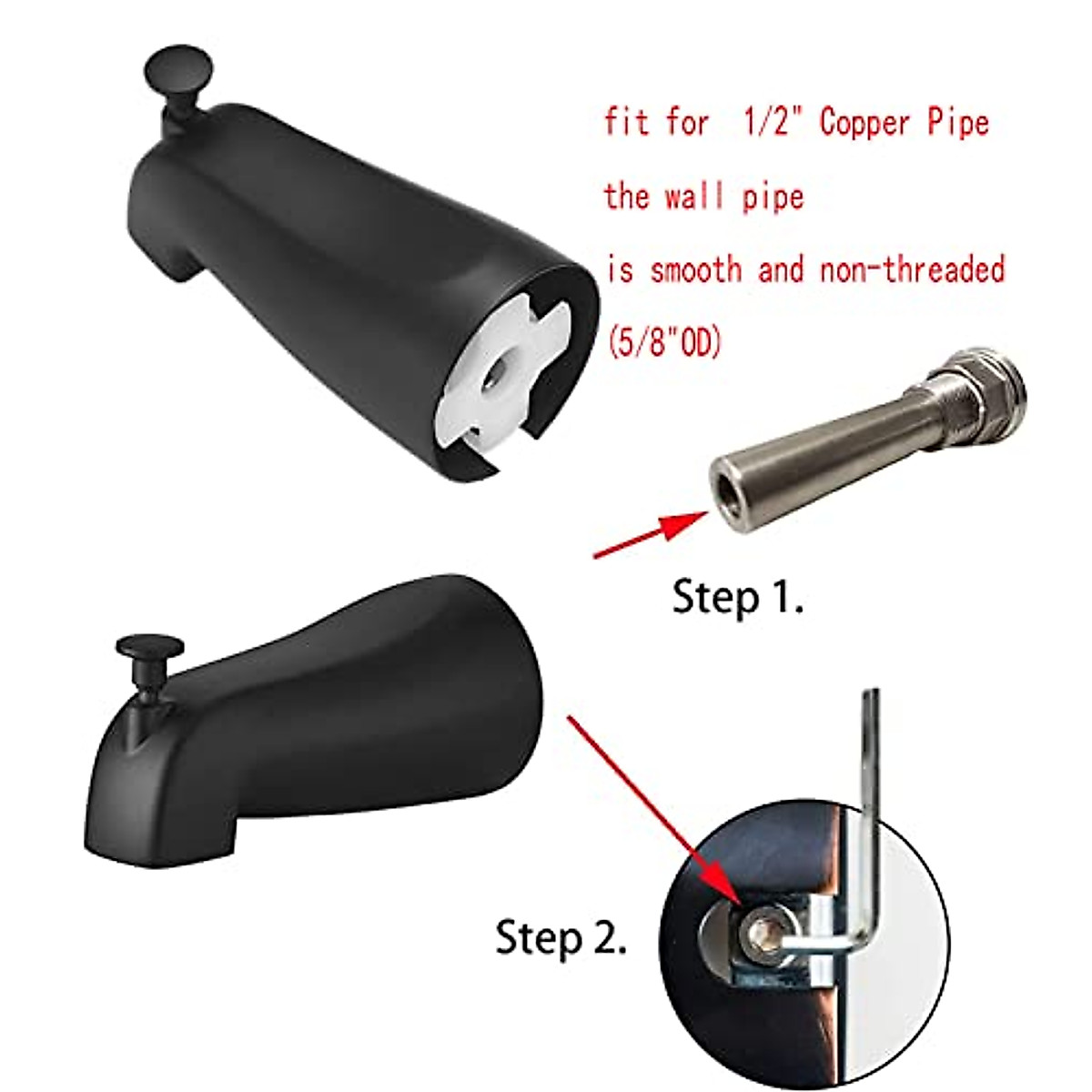 Weirun Bathroom Bathtub Water Outlet Bath Slip-On Diverter Tub Spout 4 Inches 1/2" Copper Pipe, Matte Black