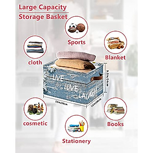 Storage Organizer Bins Set of 1 Storage Baskets for Clothes on Shelves With Handles Live Love Laugh Farm White Daisy Flower Rustic Old Wooden Blue Rectangular Fabric Laundry Baskets for Organizing