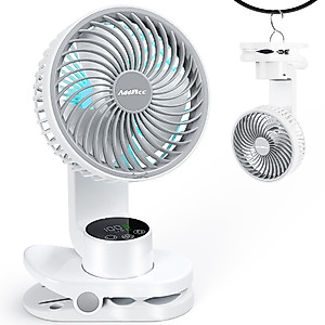 AddAcc Small Desk Fan, Rechargeable Clip On Fan with Atmosphere Light & Hook, Battery Operated Table Fan, Ultra Quiet, 9 Speed Auto Oscillation Desktop Fan for Bedroom Office Home Travel Camping
