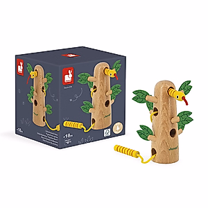 Janod - Tropik Lace-Up Tropical Tree - Wooden Early-Learning Toy - Educational Toy: Fine Motor and Concentration Skills - Water-Based Paint - 18 Months + J08265