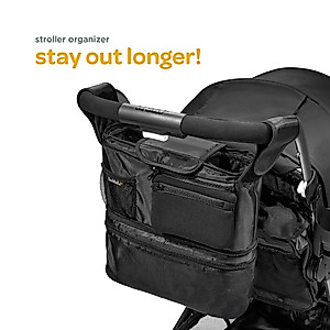 Larktale Universal Stroller Organizer | 2-in-1 Stroller Handlebar Console with Two Insulated Cup Holders, Multiple Storage Pockets, Phone Holder, Removable Shoulder Strap and Zippered Clutch | Removable Cooler Pouch for Transporting Baby's Food, Drinks, a
