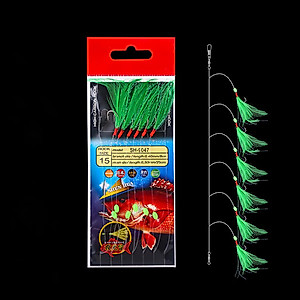 Fishing Rigs with Feathers Mackerel Feather Rigs 10Packs 60 Hooks Mackerel Feathers Sea Boat Beach Pier Lure Fishing Rigs 6 Hook Positions/Feather Rig 4 Colors Selection Pack (Yellow 15#,10Pack)