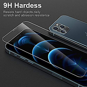 [4Pack] 2 Pack Screen Protector Tempered Glass Compatible with iPhone 12 PRO 5G (6.1”)+2 Pack Camera Lens Protector Tempered Glass for iPhone 12 PRO, HD Clear Anti-Scratch Bubble Free Case Friendly