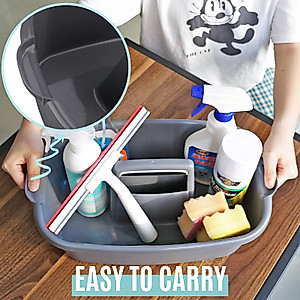 KeFanta Cleaning Supplies Caddy, Cleaning Supply Organizer with Handle, Large Plastic Bucket for Bathroom, Garage, Kitchen, College Dorm, Garden, Portable Shower Caddy Tote Basket, Gray